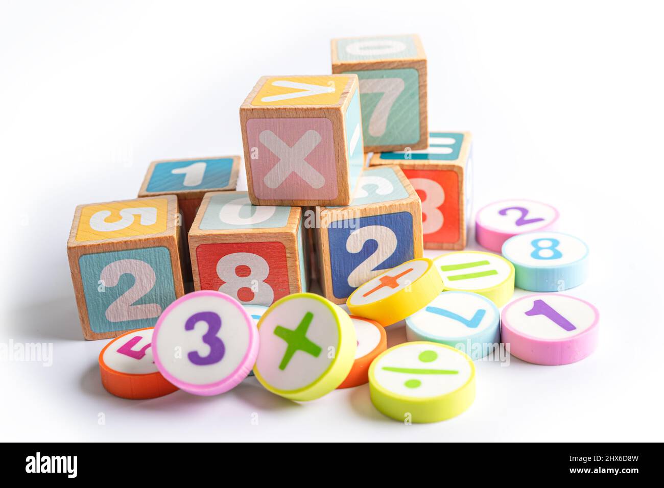Math number colorful on white background, education study mathematics ...