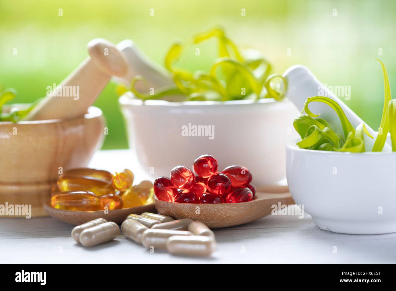 Alternative medicine nature herbal organic capsule, drug with herbs ...