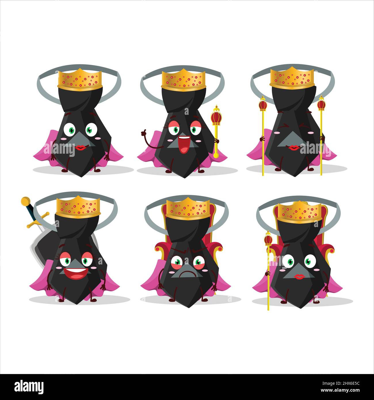 Queen and her magic clothes cartoon of black tie wearing tiara. Vector ...