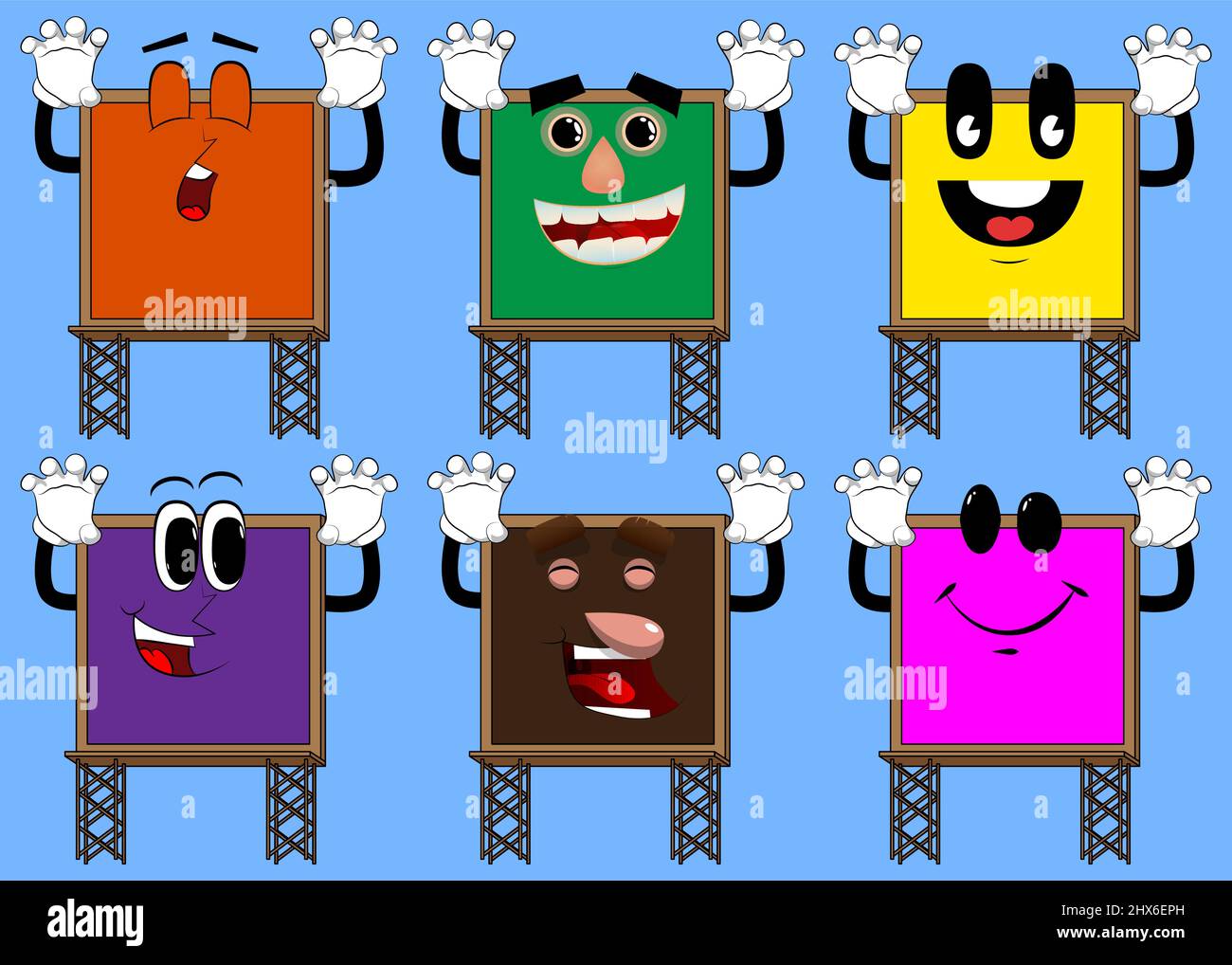 Billboard is trying to scare you. Cute cartoon advertisement sign ...