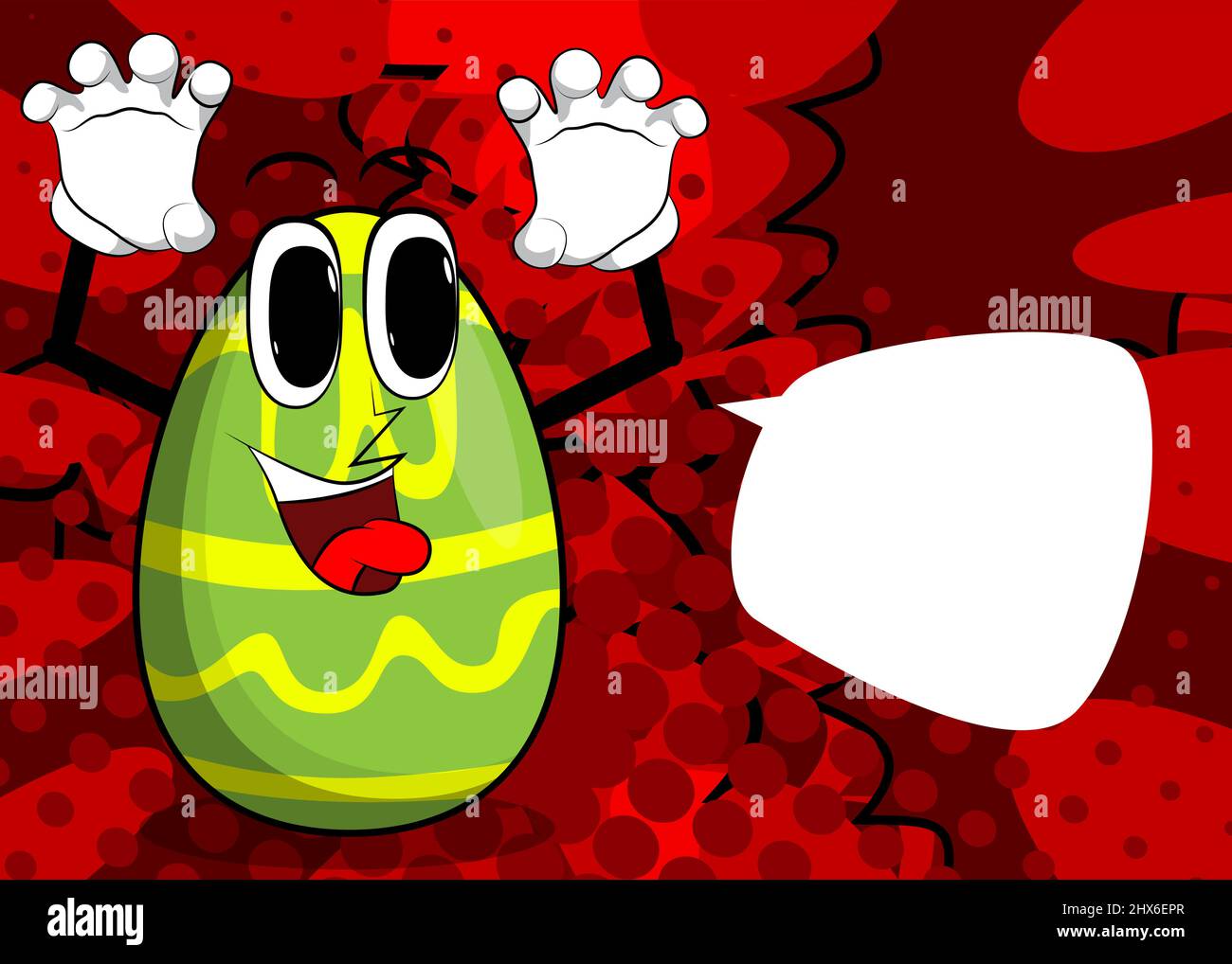 Easter Egg is trying to scare you. Cartoon character with funny face ...