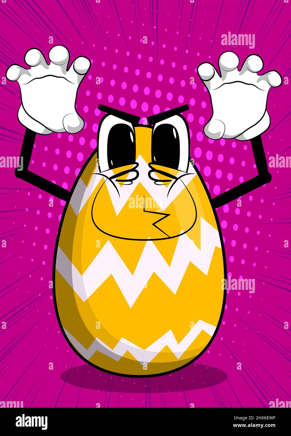 Easter Egg is trying to scare you. Cartoon character with funny face ...