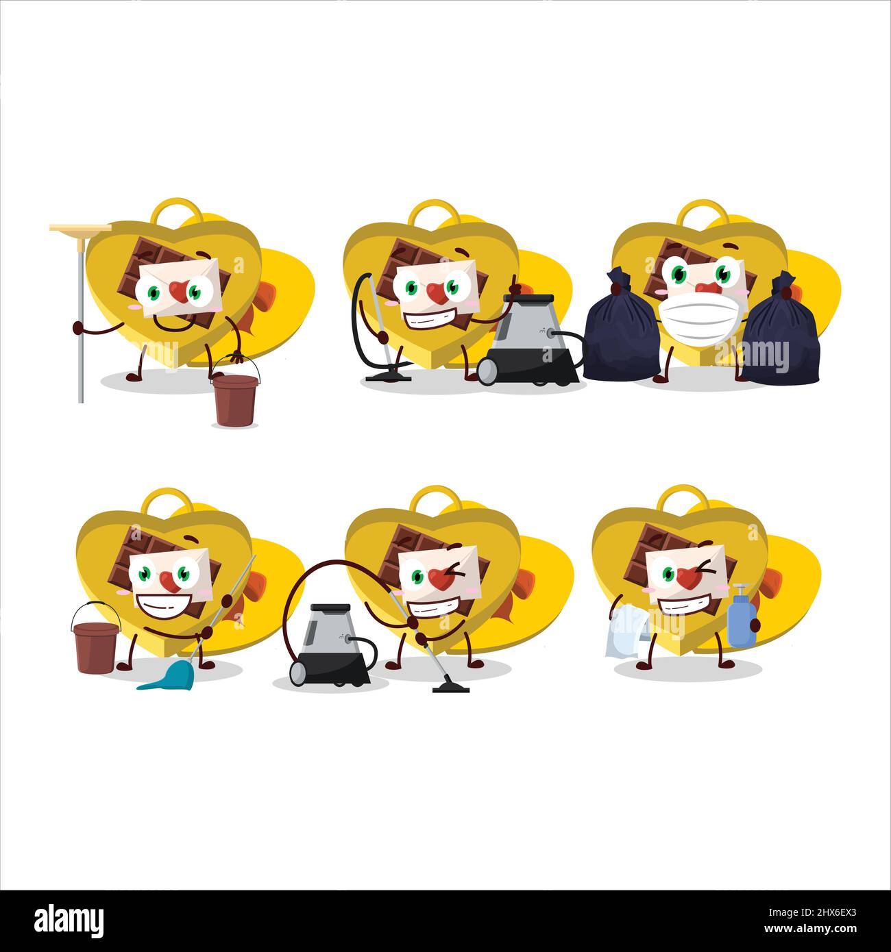 Cleaning service yellow love open gift box cute cartoon character using ...