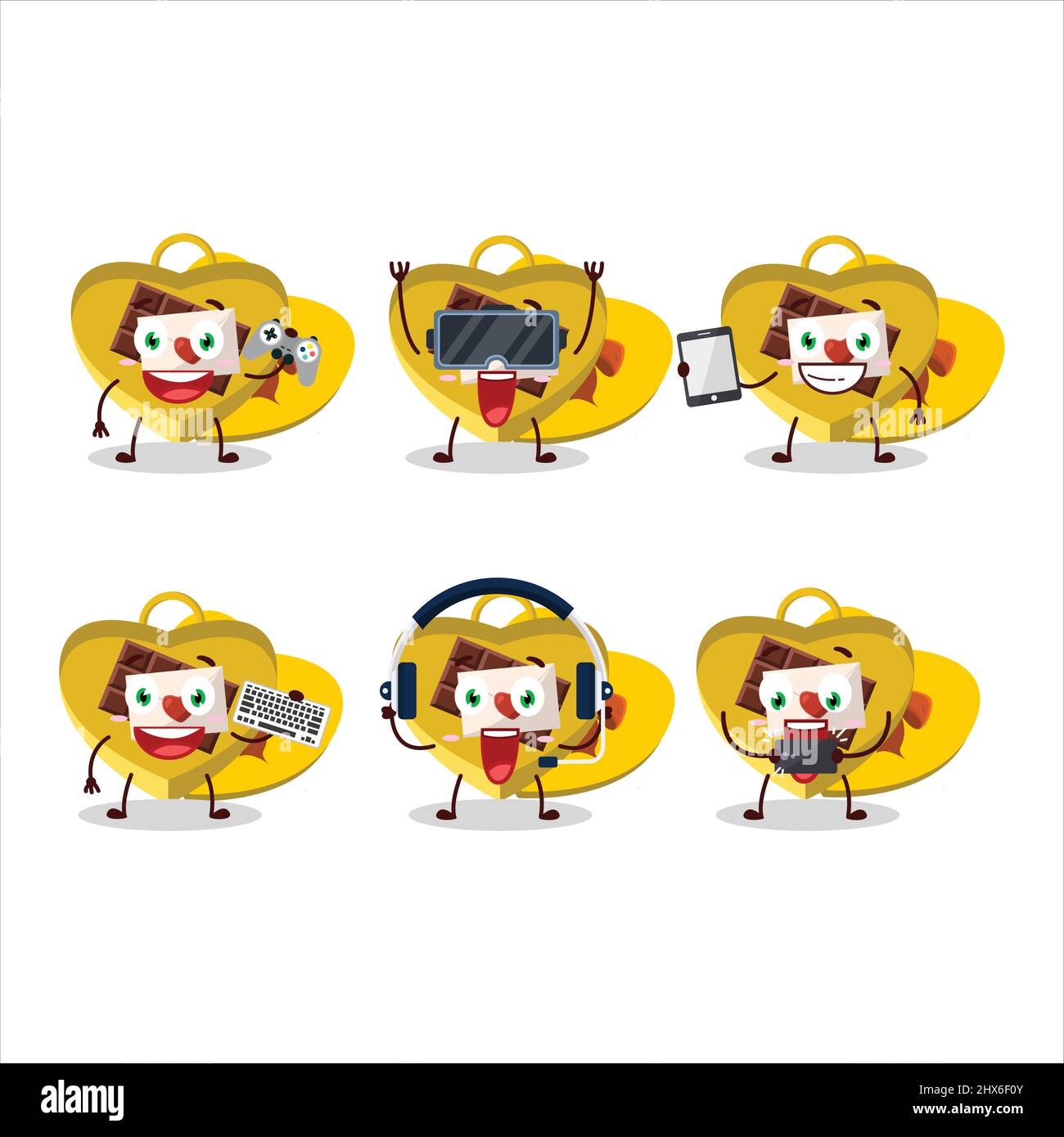 Yellow love open gift box cartoon character are playing games with ...