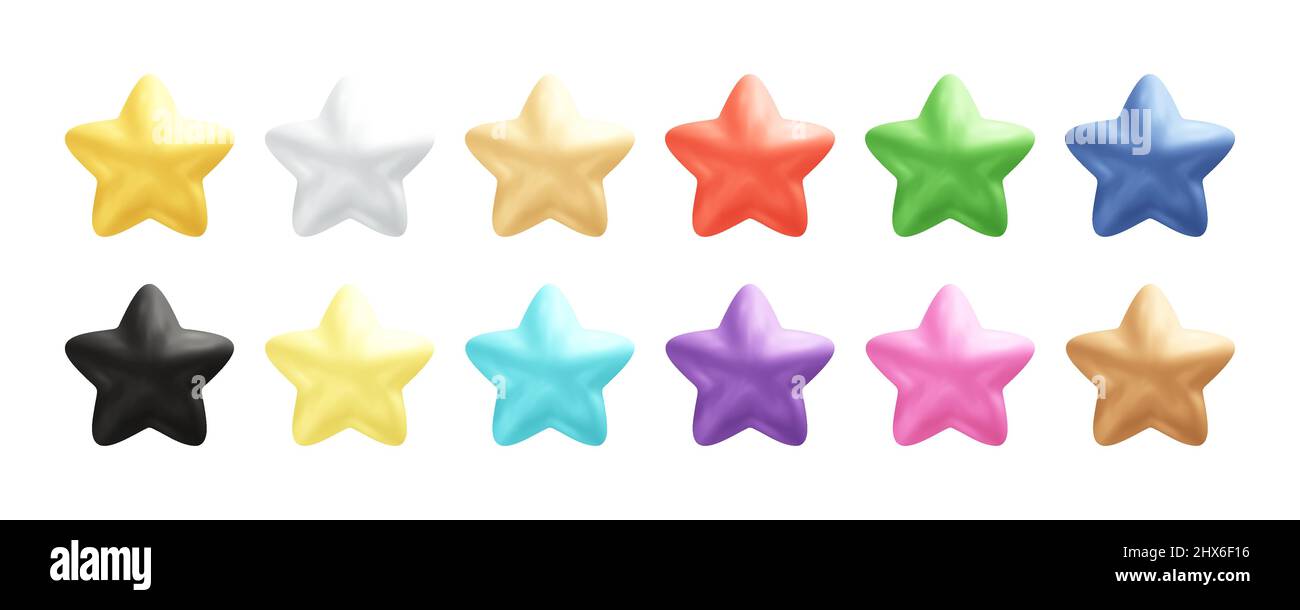 Realistic colorful star icons 3d vector illustration Stock Vector Image ...