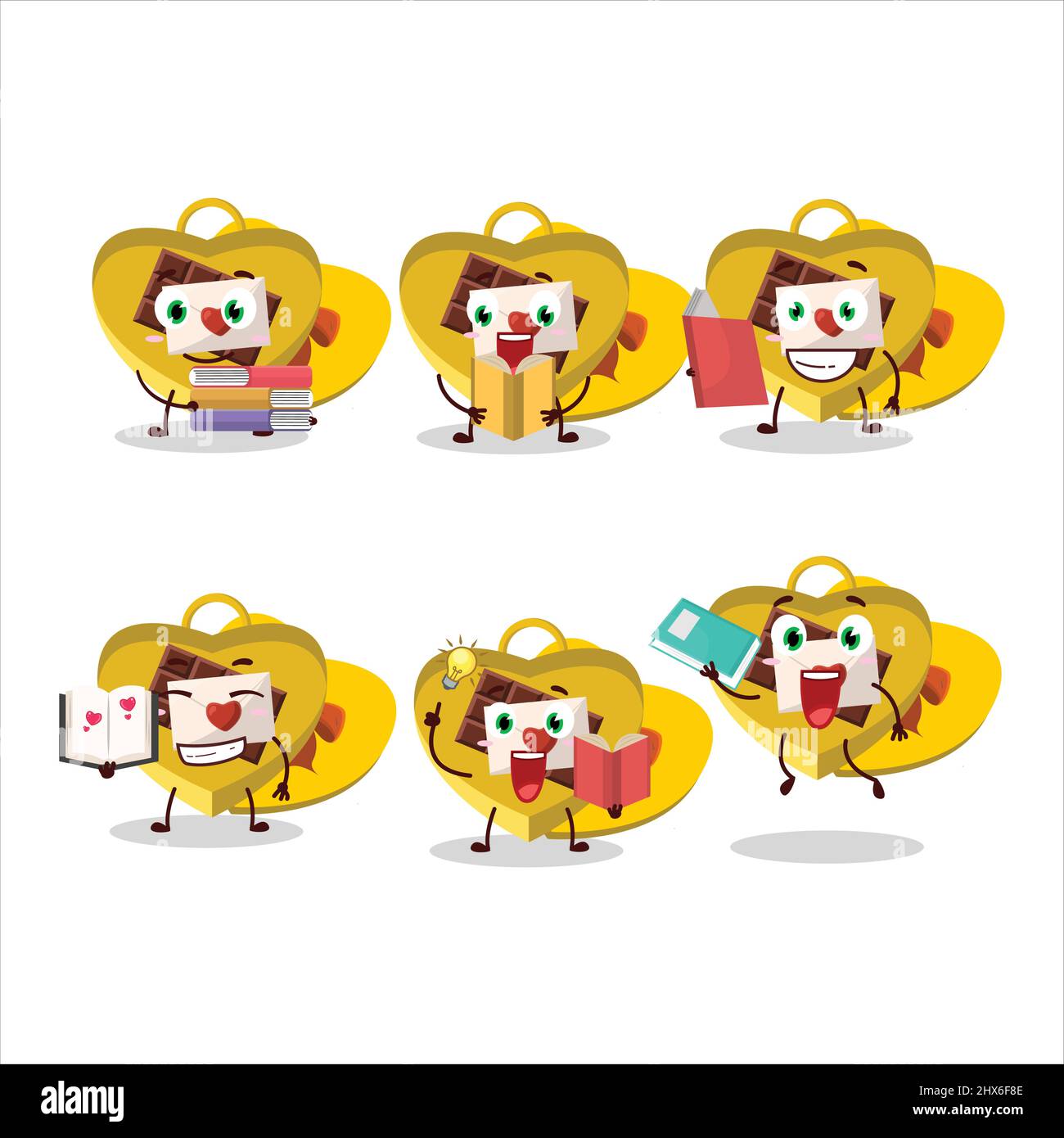 A picture of yellow love open gift box cartoon character concept ...