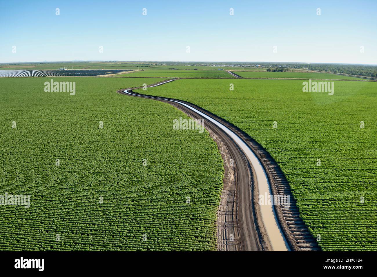 Aerial of irrigated cotton fields near Emerald Queensland Australia ...
