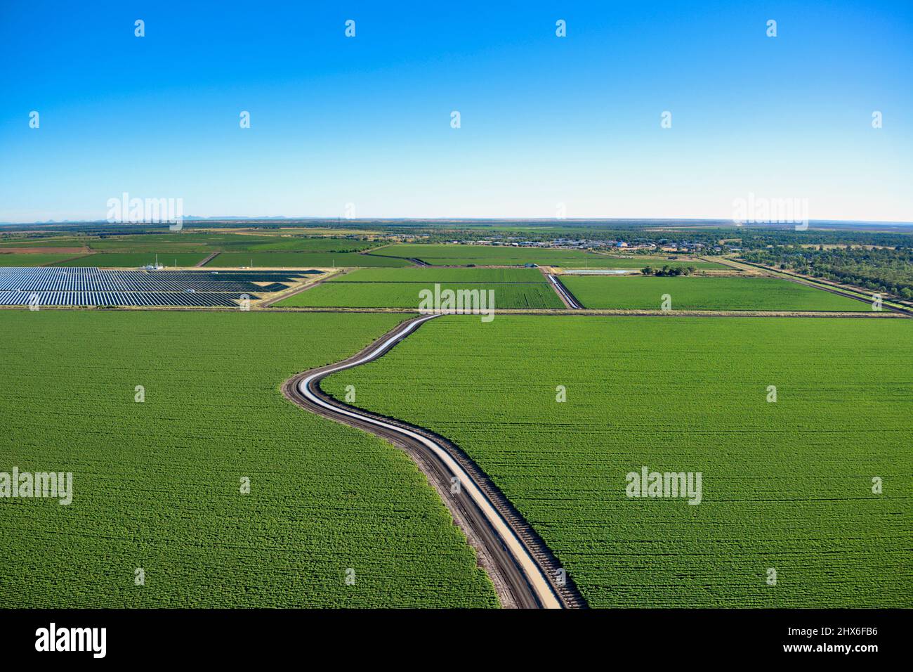 Aerial of irrigated cotton fields near Emerald Queensland Australia ...