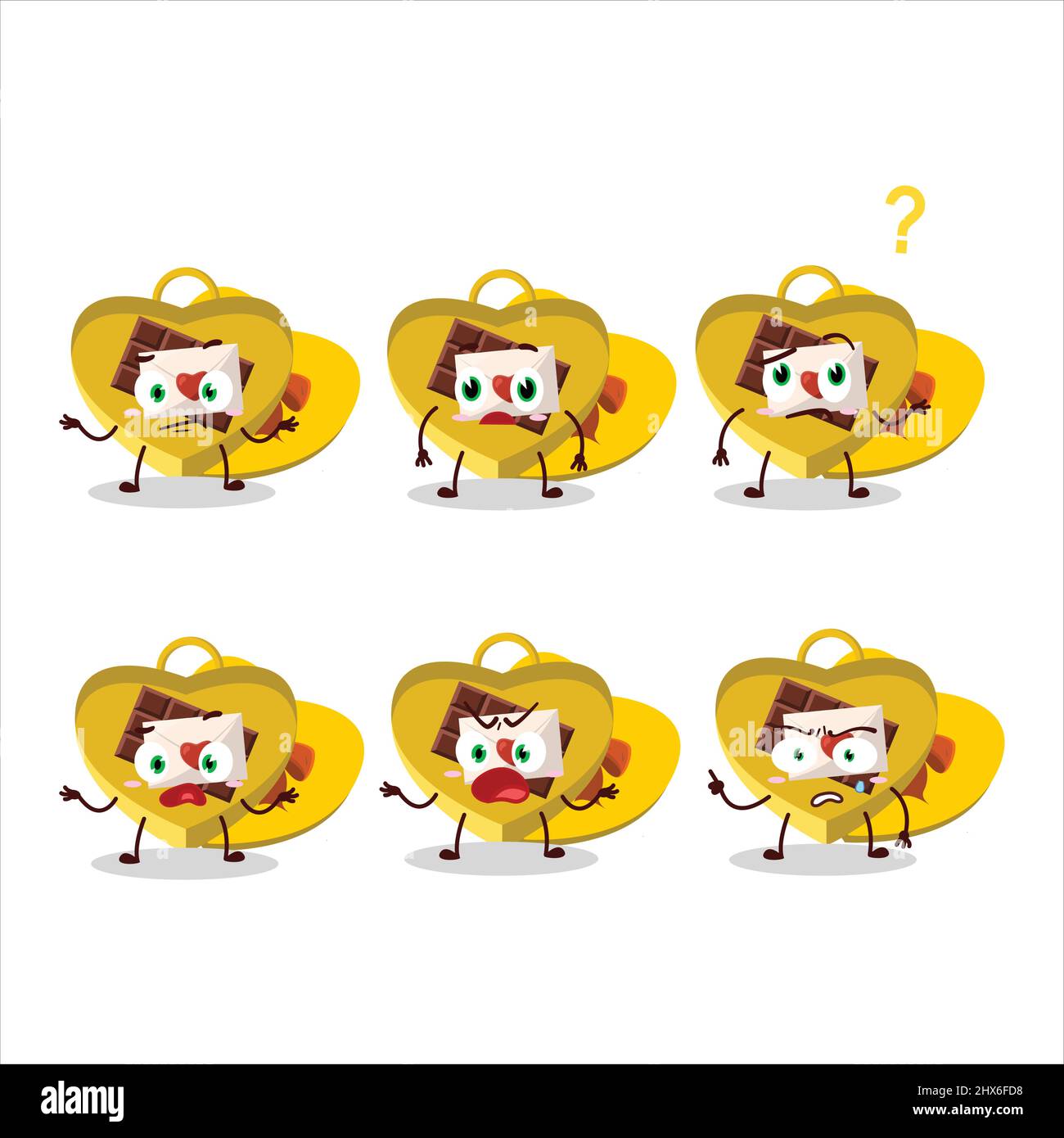 Cartoon character of yellow love open gift box with what expression ...