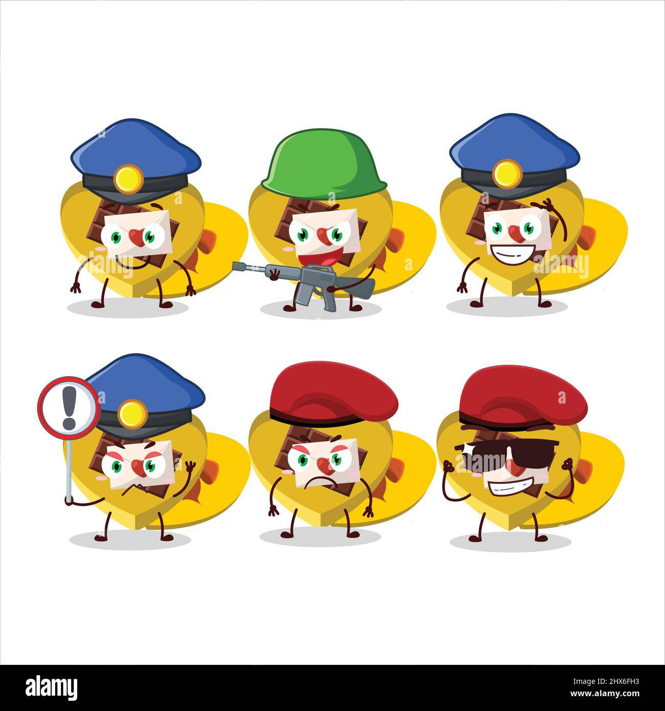 A dedicated Police officer of yellow love open gift box mascot design ...