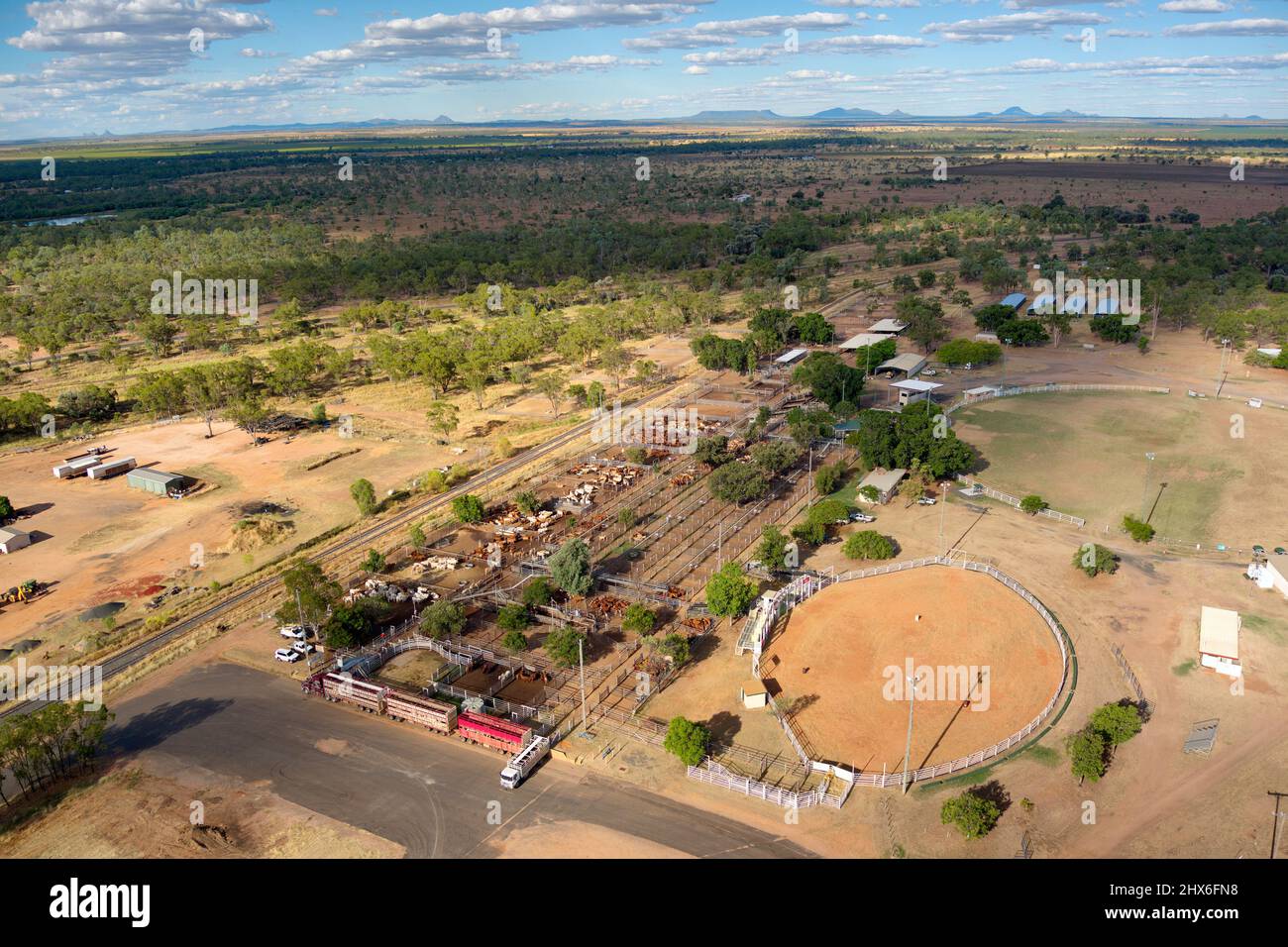 Aerial of livestock saleyards Clermont Queensland Australia Stock Photo ...