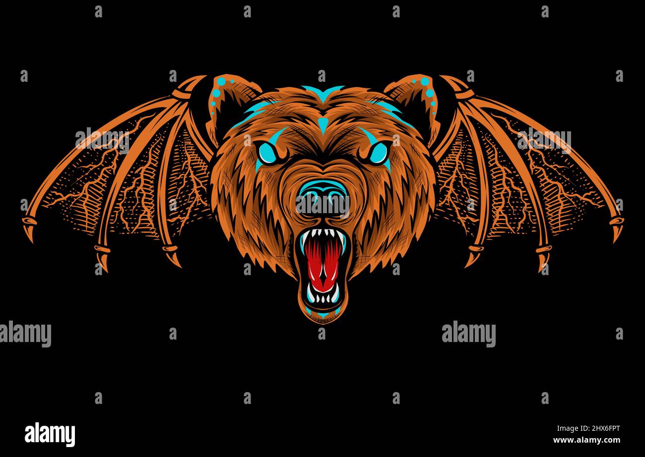 illustration demon bear head on black background Stock Vector Image ...