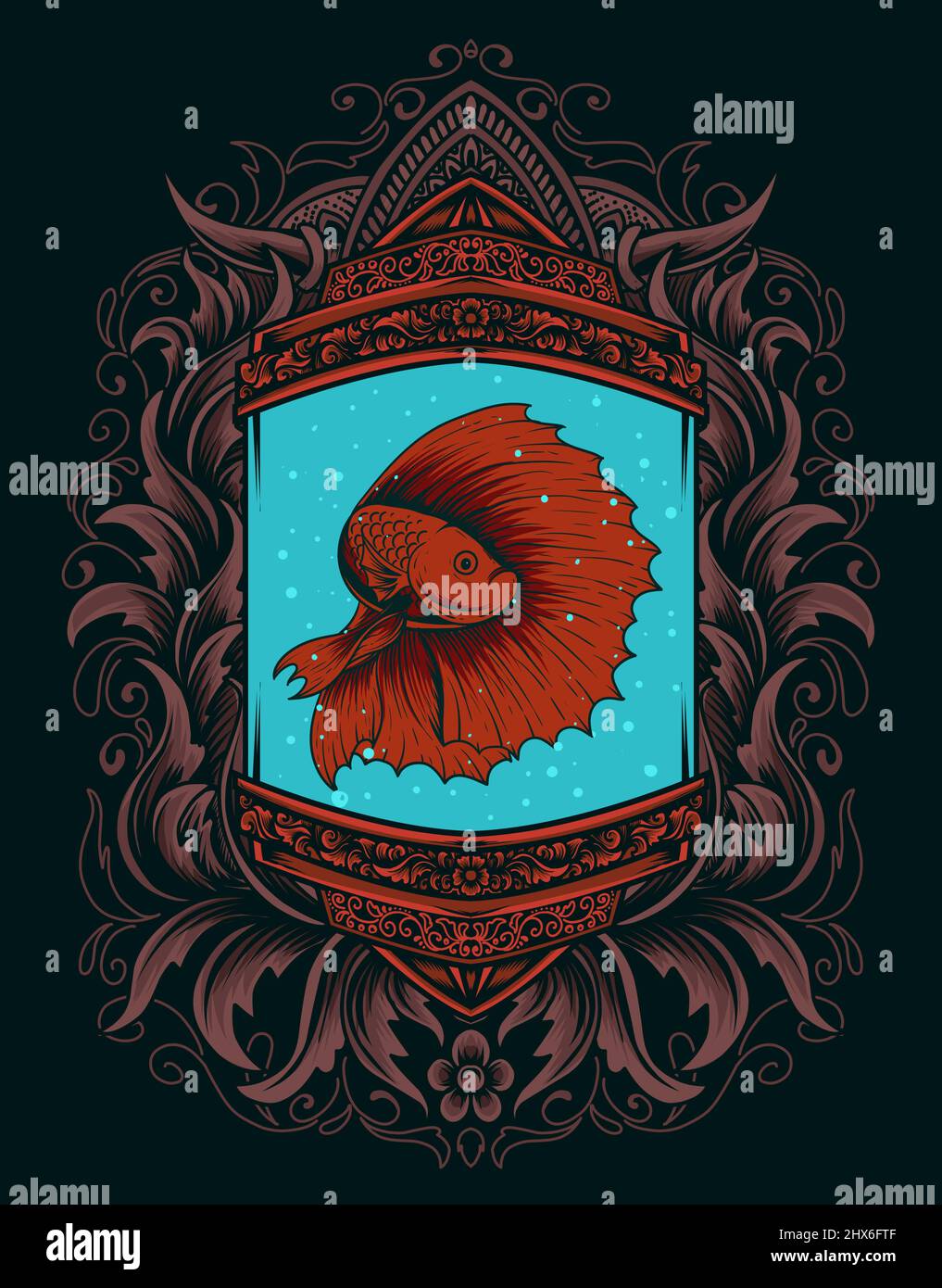 illustration beautiful betta fish on vintage aquarium Stock Vector ...