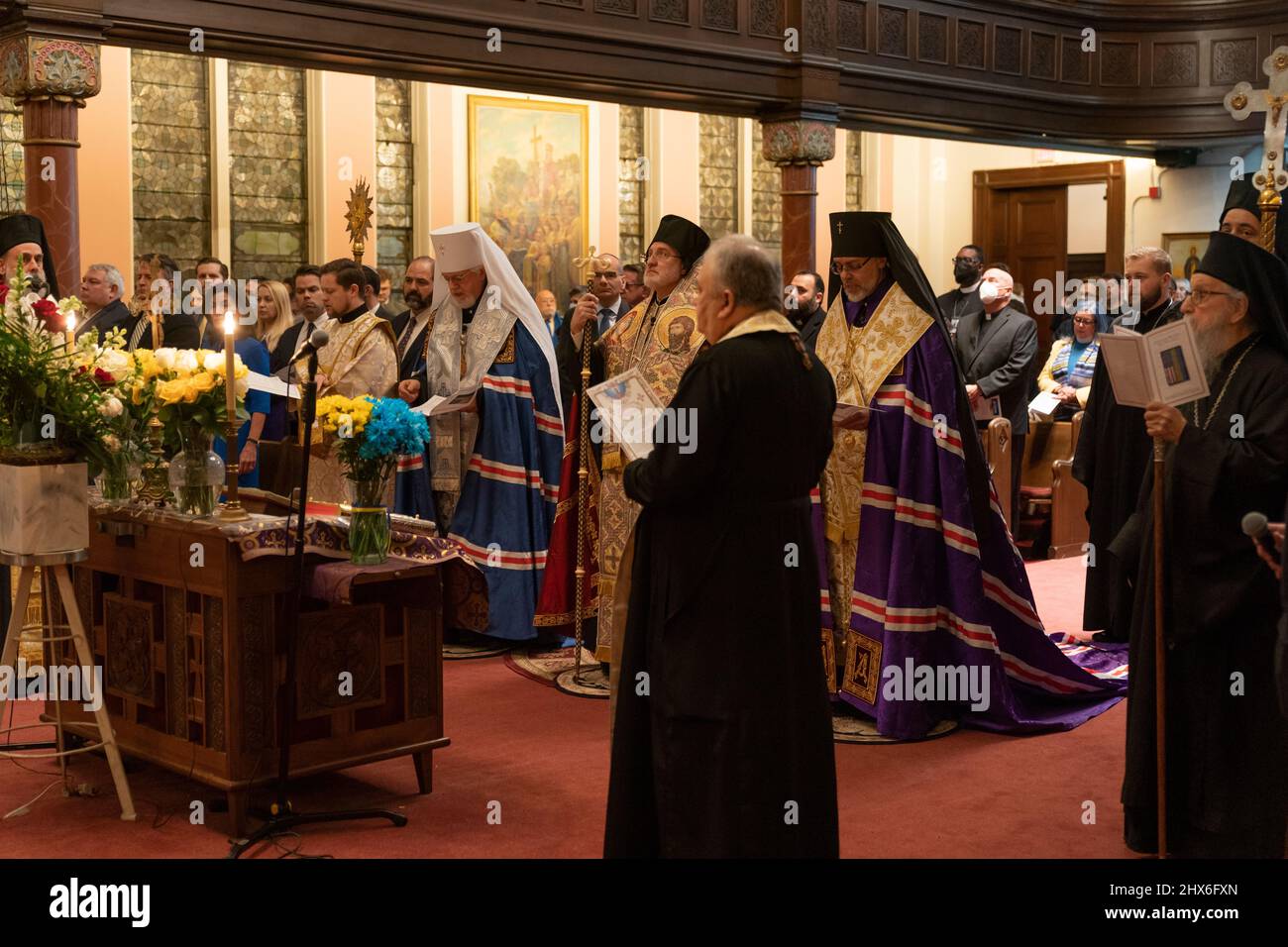 New York, NY - March 9, 2022: Metropolitan Antony (blue robe ...
