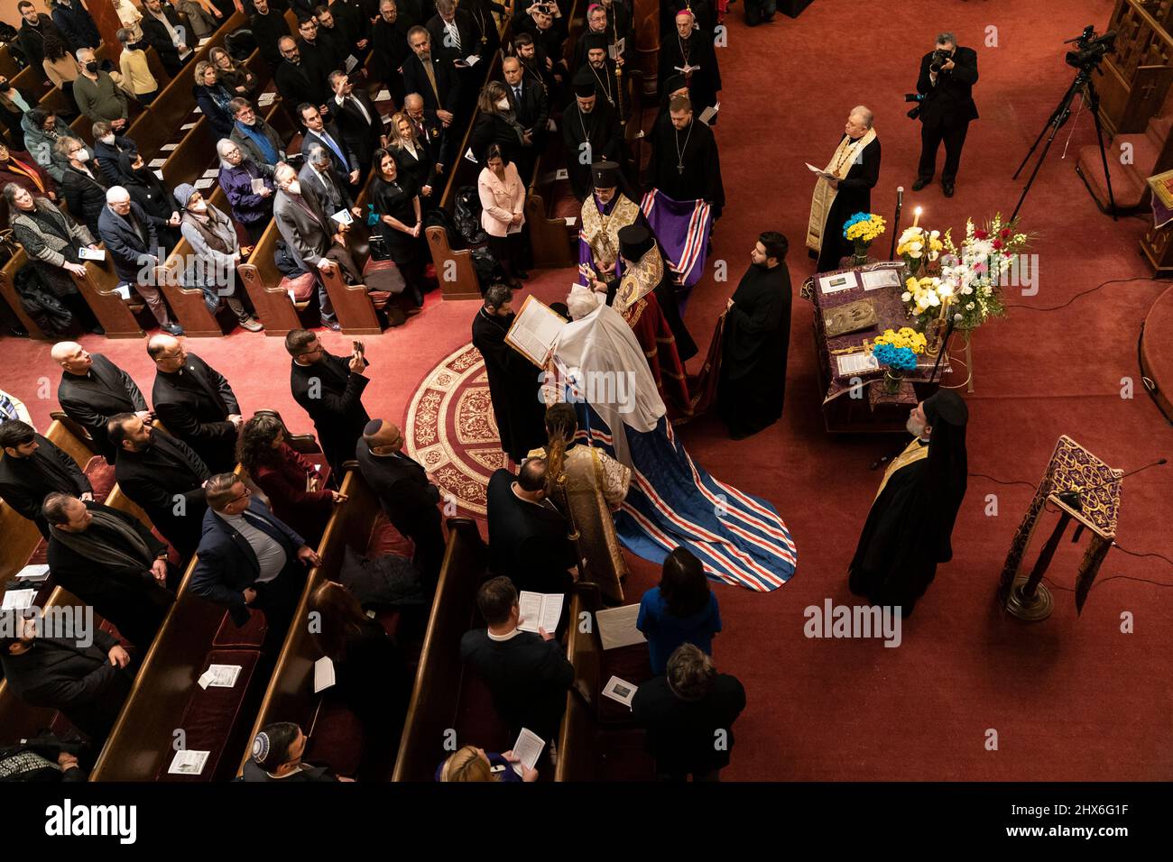 New York, NY - March 9, 2022: Metropolitan Antony (blue robe ...