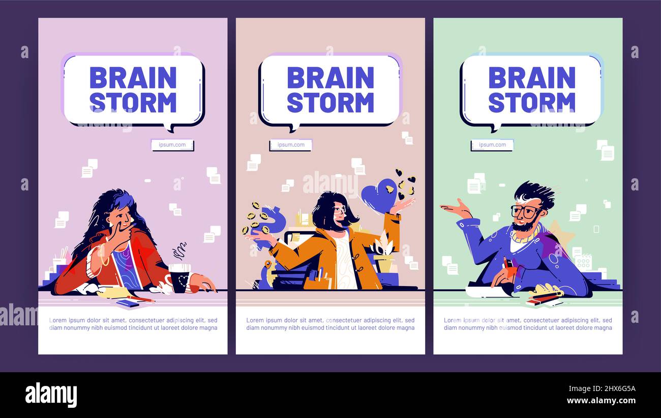 Brainstorm posters with people on meeting think together. Concept of ...