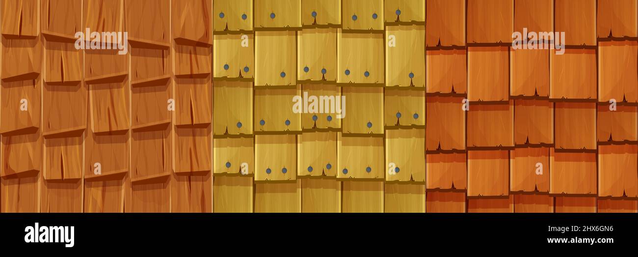 Set old wooden roof, shingles cover from planks with nails, ui game ...