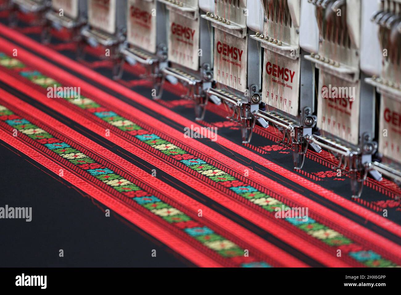Gaza, Palestine. 09th Mar, 2022. Embroidery machines seen while ...