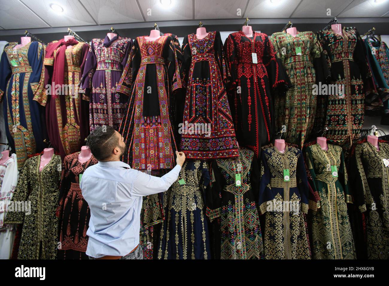 Gaza, Palestine. 09th Mar, 2022. A Palestinian man arranges and ...