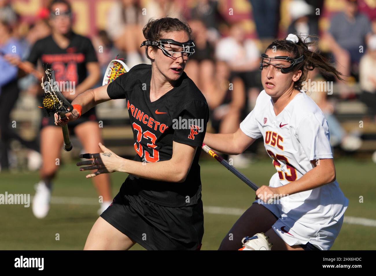 Princeton Tigers defender Marge Donovan (33) and Southern California ...