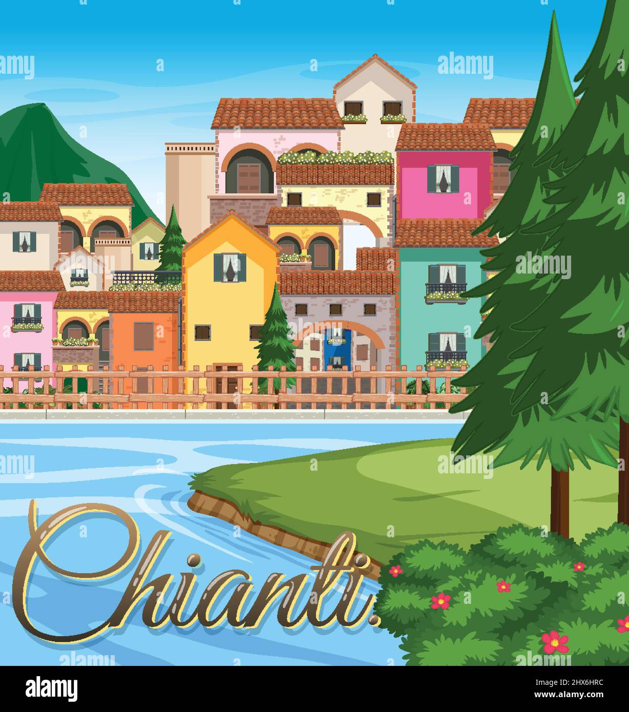 Italy iconic tourism attraction building background illustration Stock ...