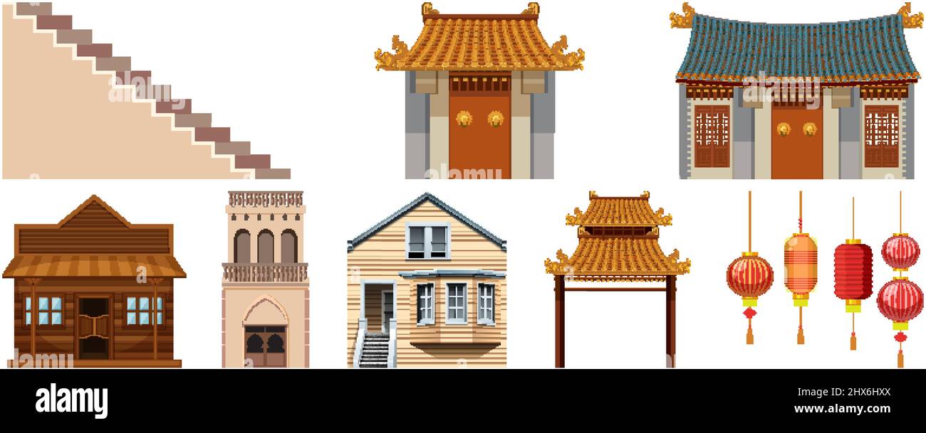 Different designs of buildings on white background illustration Stock ...