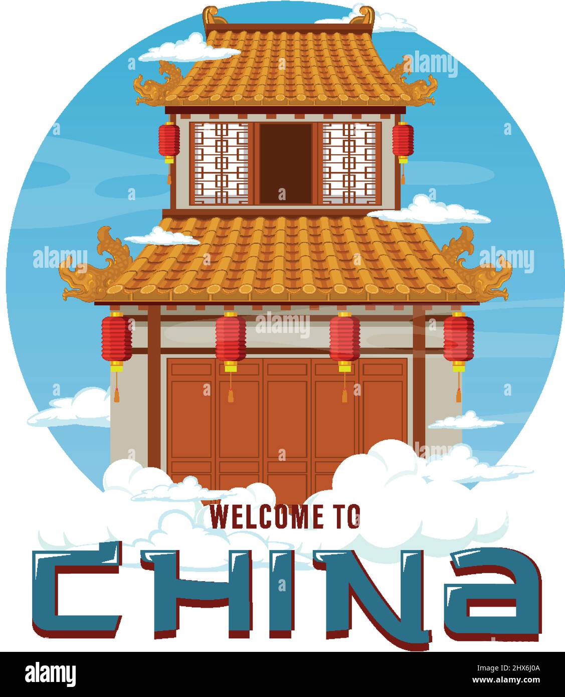 Chinese architecture iconic house building logo illustration Stock ...