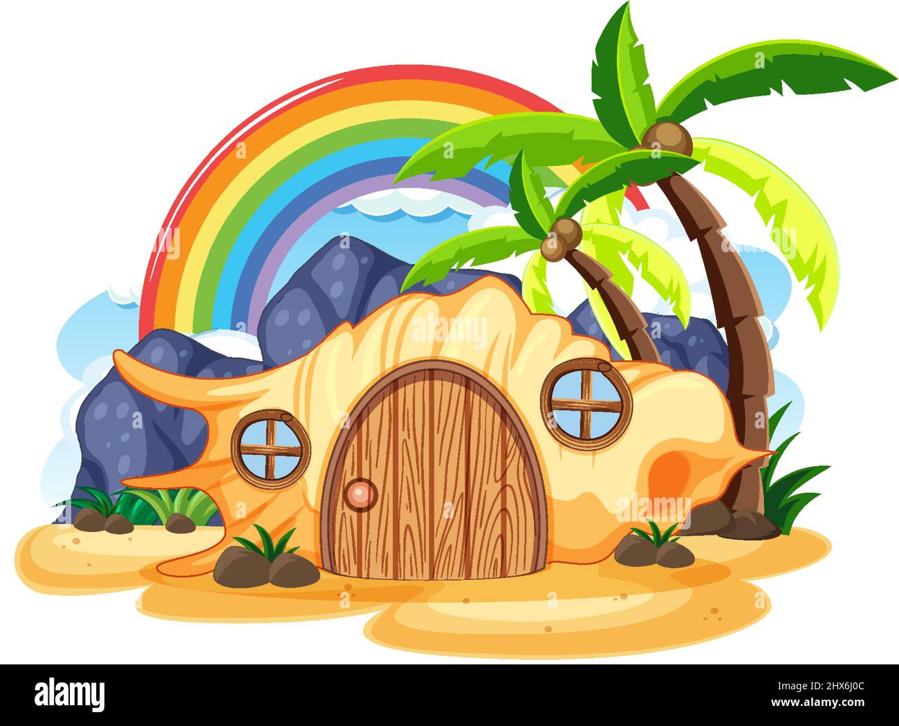 Shell house on island in cartoon style illustration Stock Vector Image ...