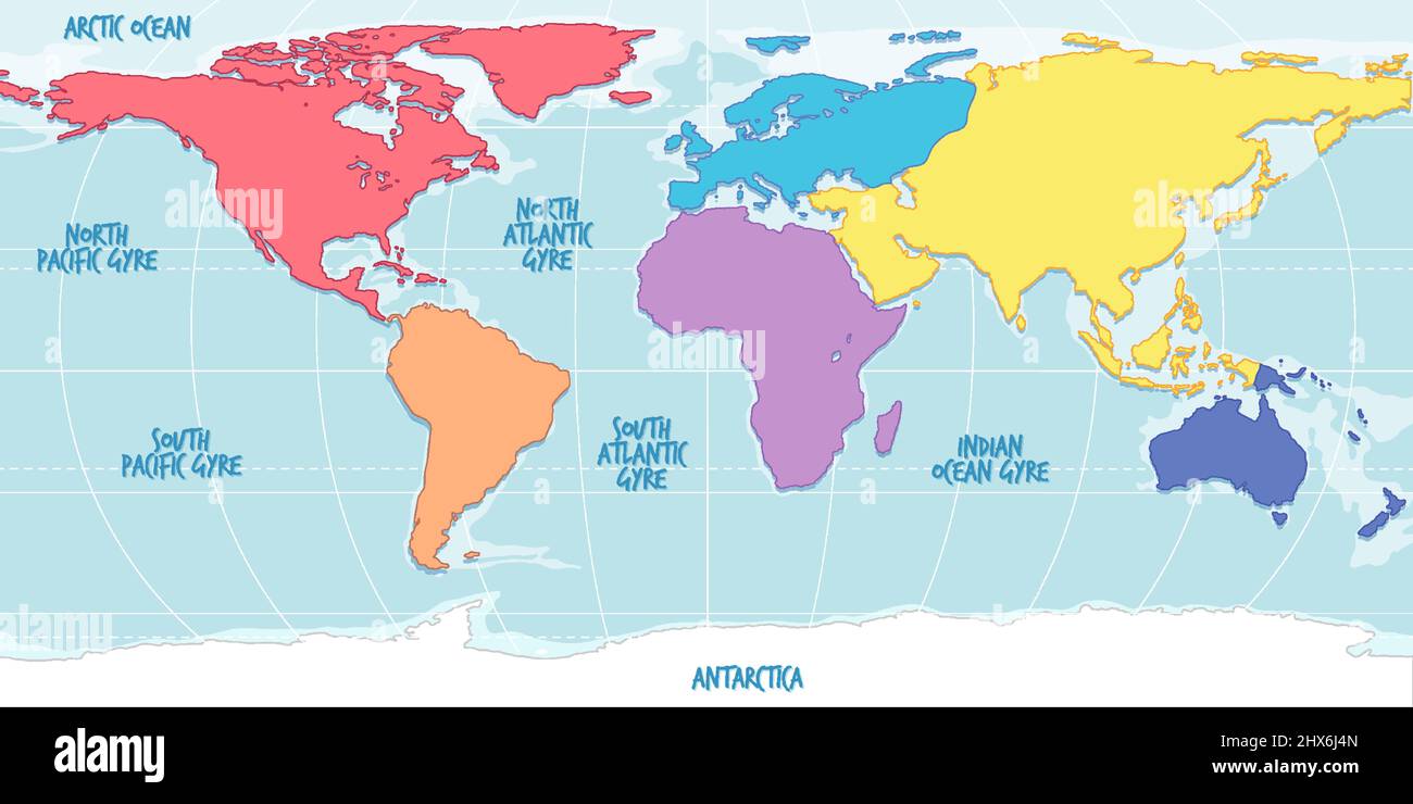 Worldmap in different color continents illustration Stock Vector Image ...