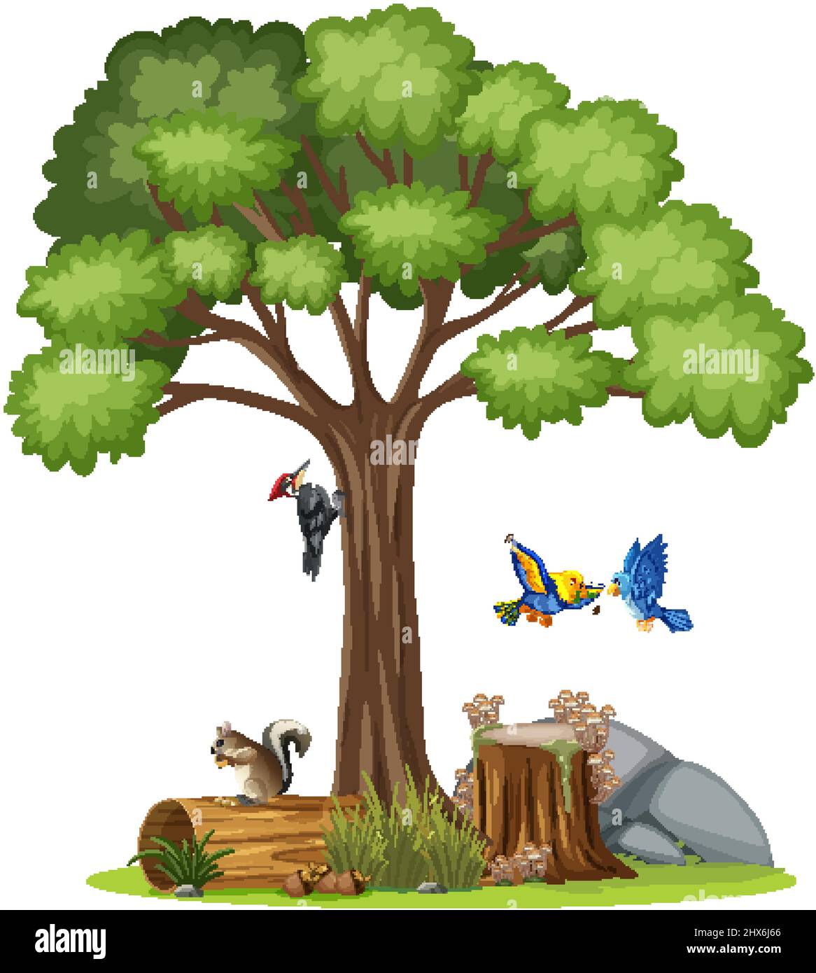 Scene with birds flying by the tree illustration Stock Vector Image ...