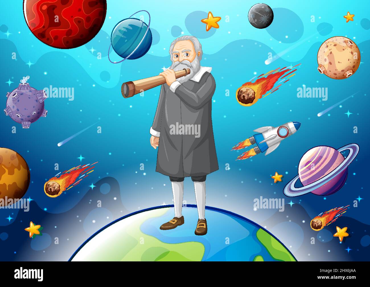 Portrait of Galileo Galilei in cartoon style illustration Stock Vector ...