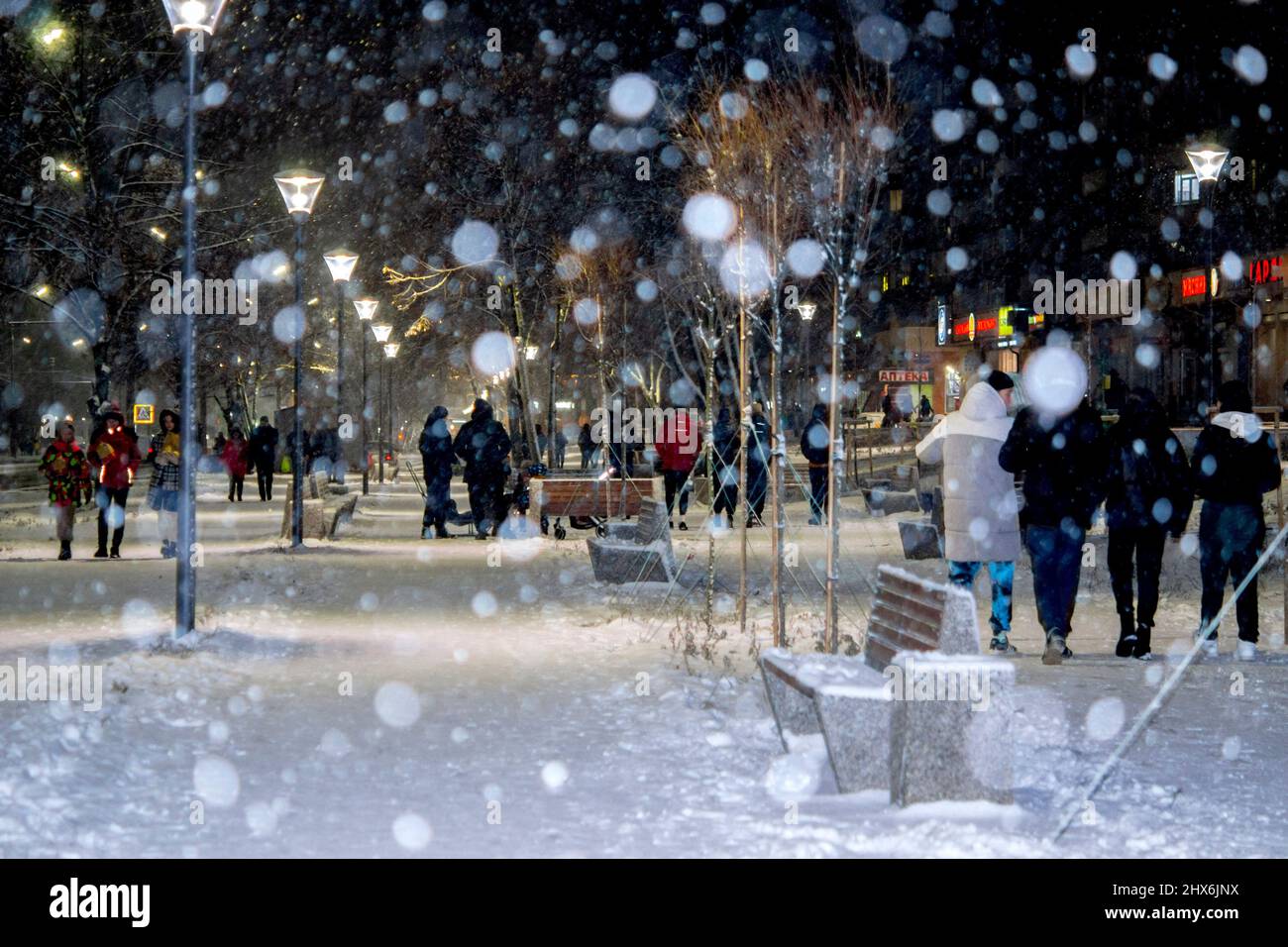 Snow Falling At Night In The City