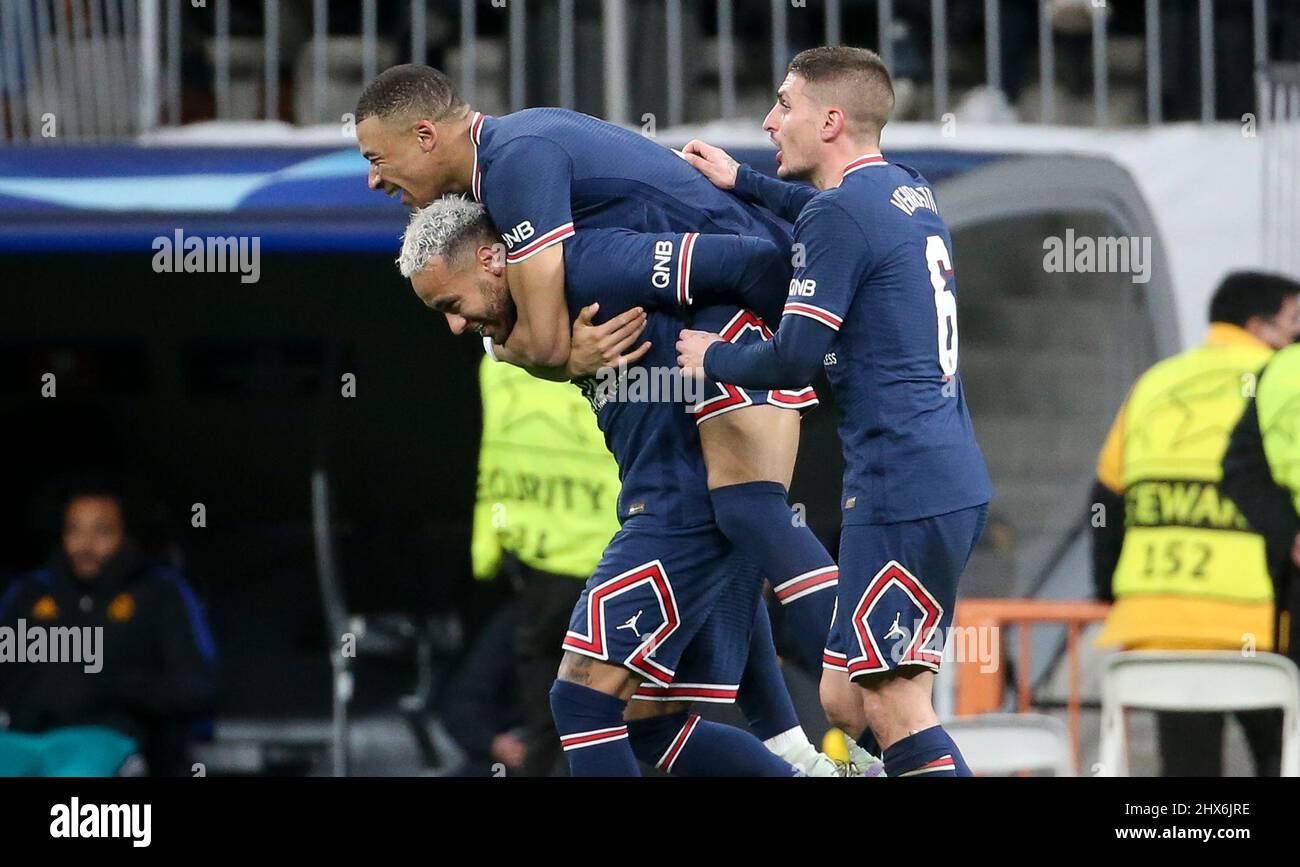 Madrid, Spain - March 9, 2022, Kylian Mbappe of PSG celebrates his goal ...