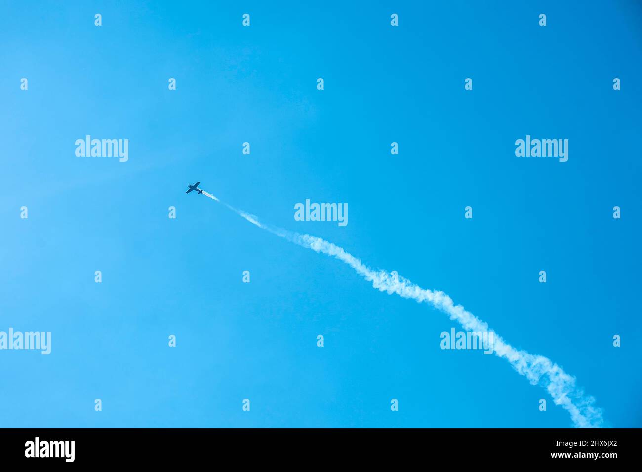 Overhead flying aircraft. Aircraft in formation during an aerobatics ...