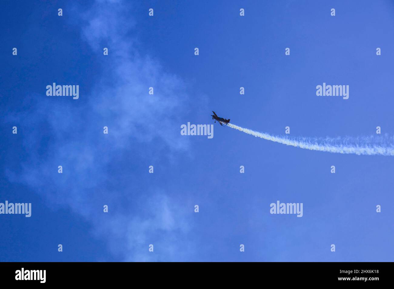 Overhead flying aircraft. Aircraft in formation during an aerobatics ...