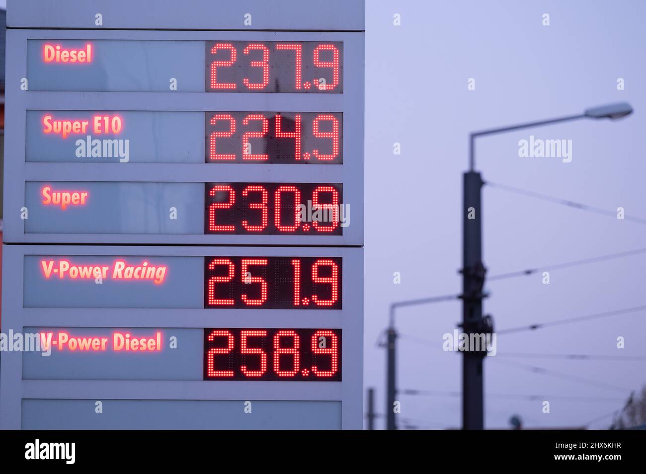 Dresden, Germany. 10th Mar, 2022. A price board displays gasoline ...