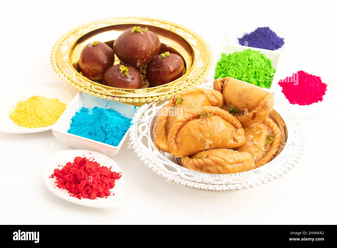 Holi Color Powder With Indian Mithai Gujia Or Gujiya, Gujiya, Pirukiya ...