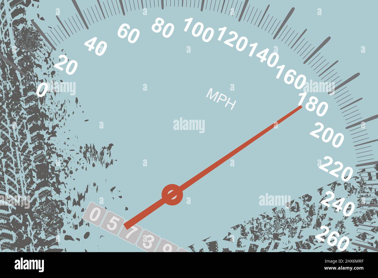 Off-road speedometer with dirt tread and red arrow Stock Photo - Alamy