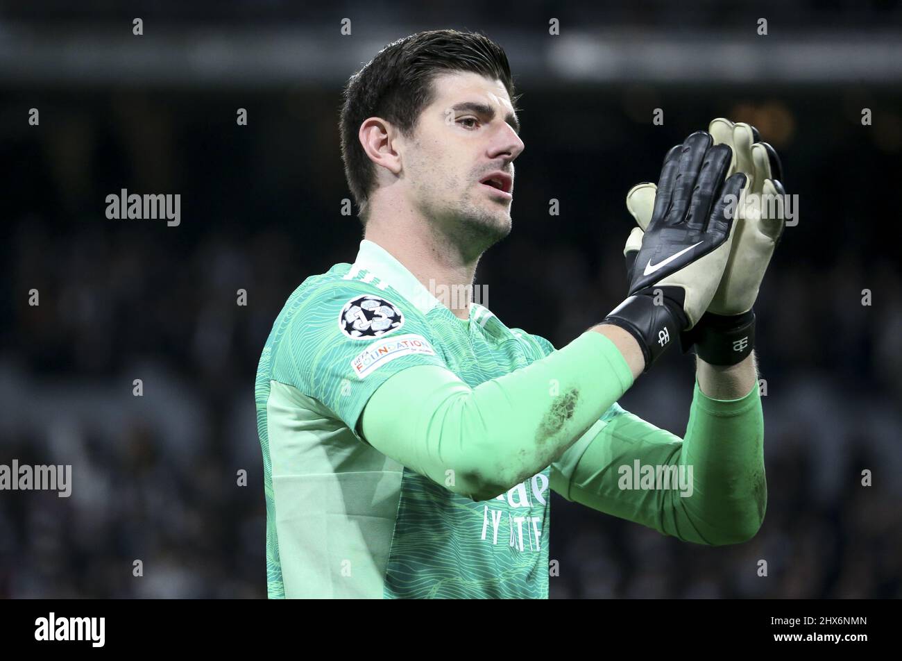 Goalkeeper of Real Madrid Thibaut Courtois celebrates the victory ...