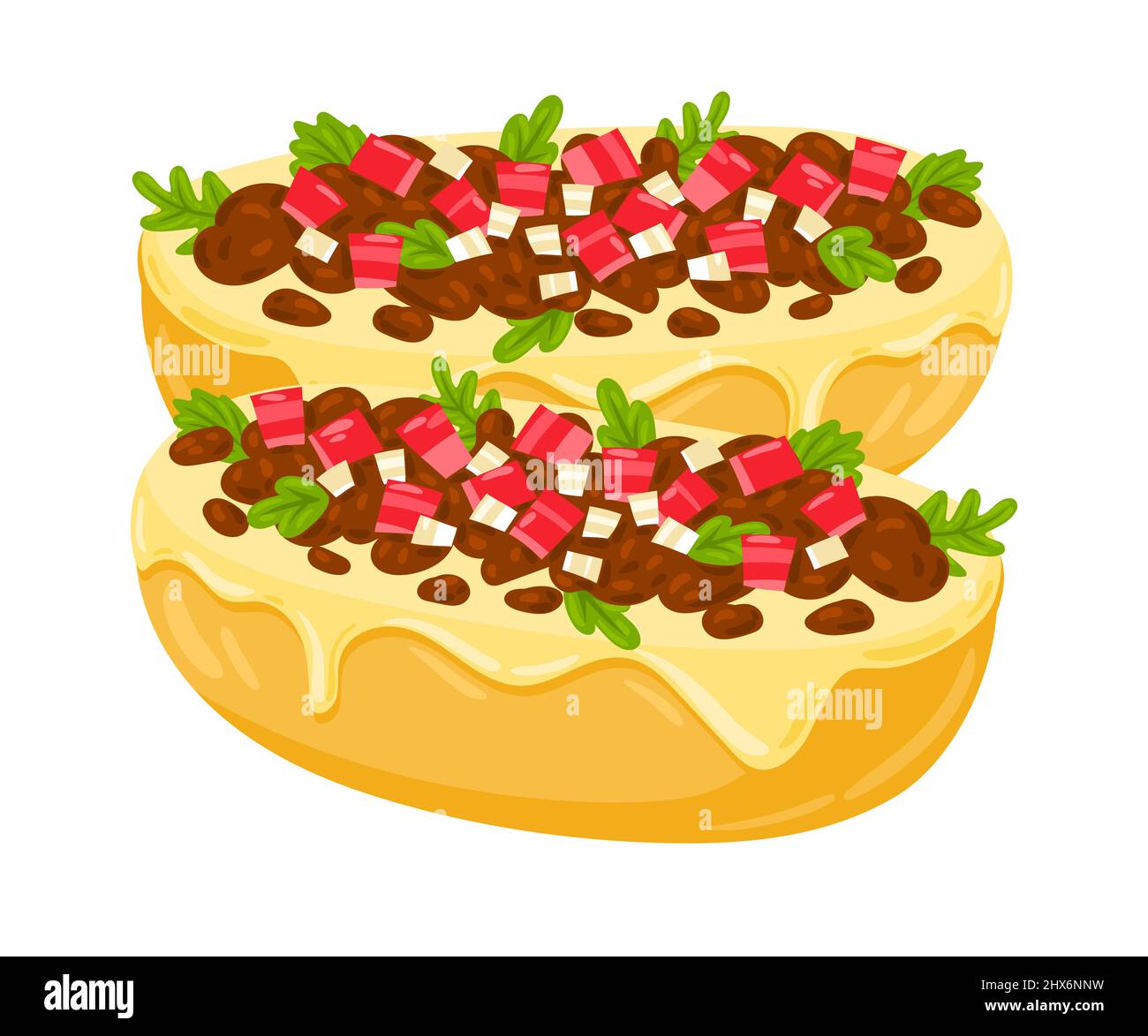 Cartoon Molletes Mexican food vector illustration. Traditional Mexican ...