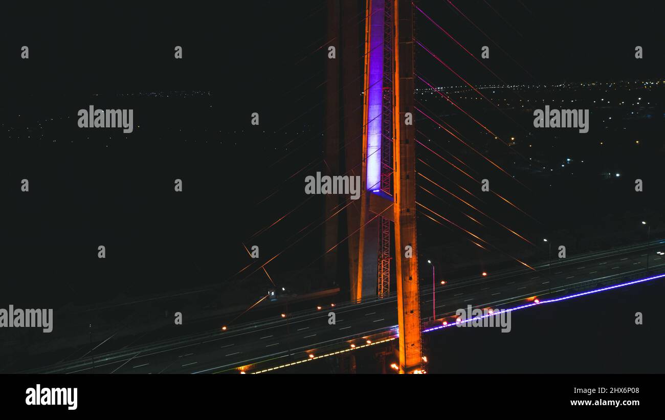 Night city minimal landscape.Dark and tranquil long exposure ...