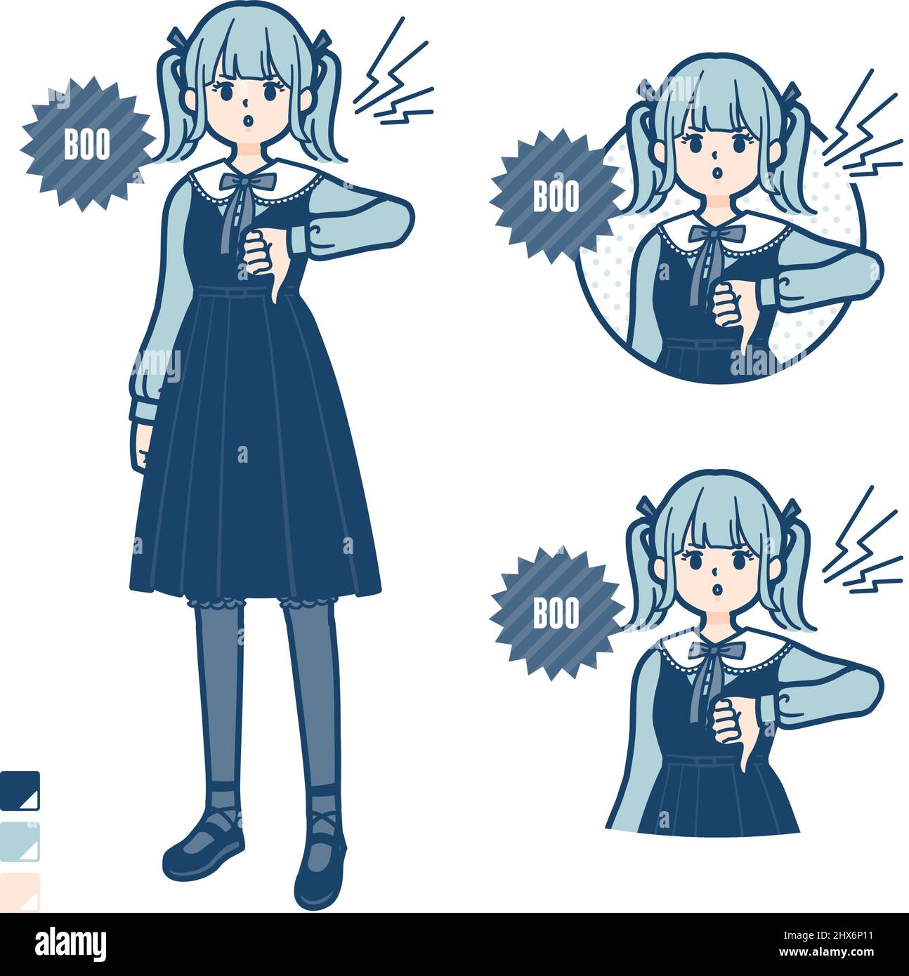 A young woman in gothic lolita costume with Booing images.It's vector ...