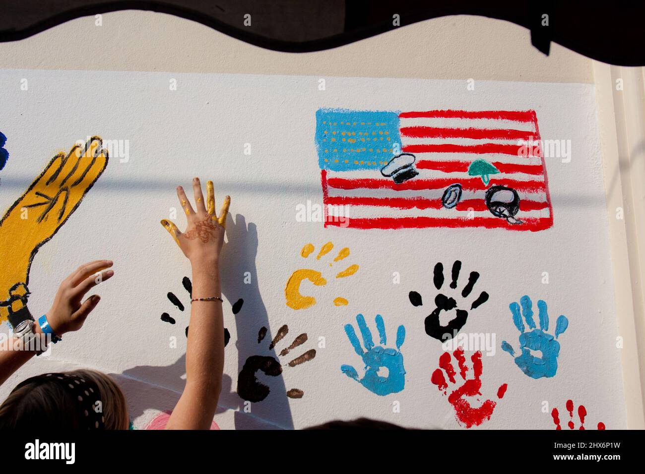 Hands of child painted in American flag color, independence day Stock ...