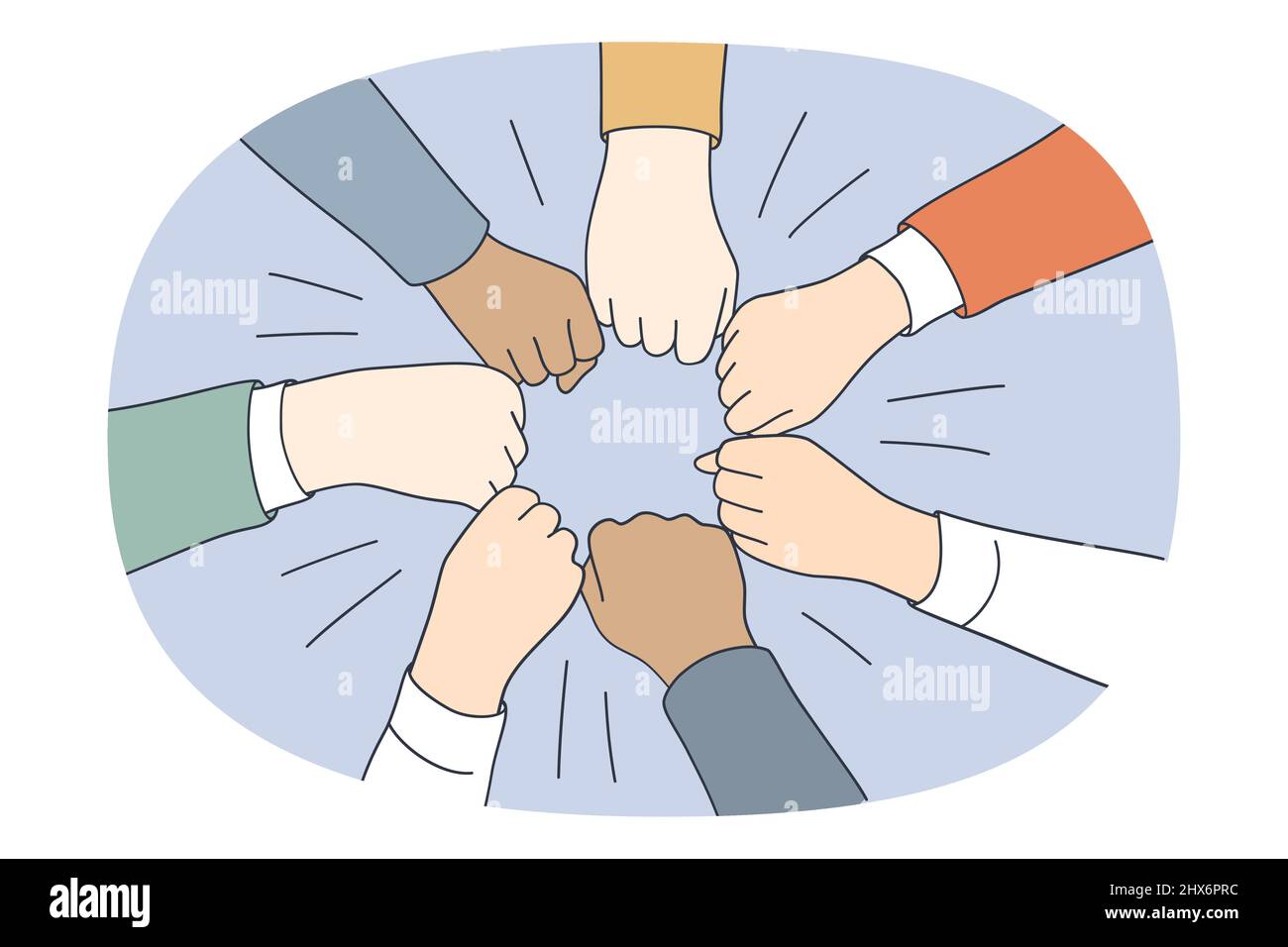 Collaboration teamwork and unity concept. Top view of diverse multi racial group of people ...