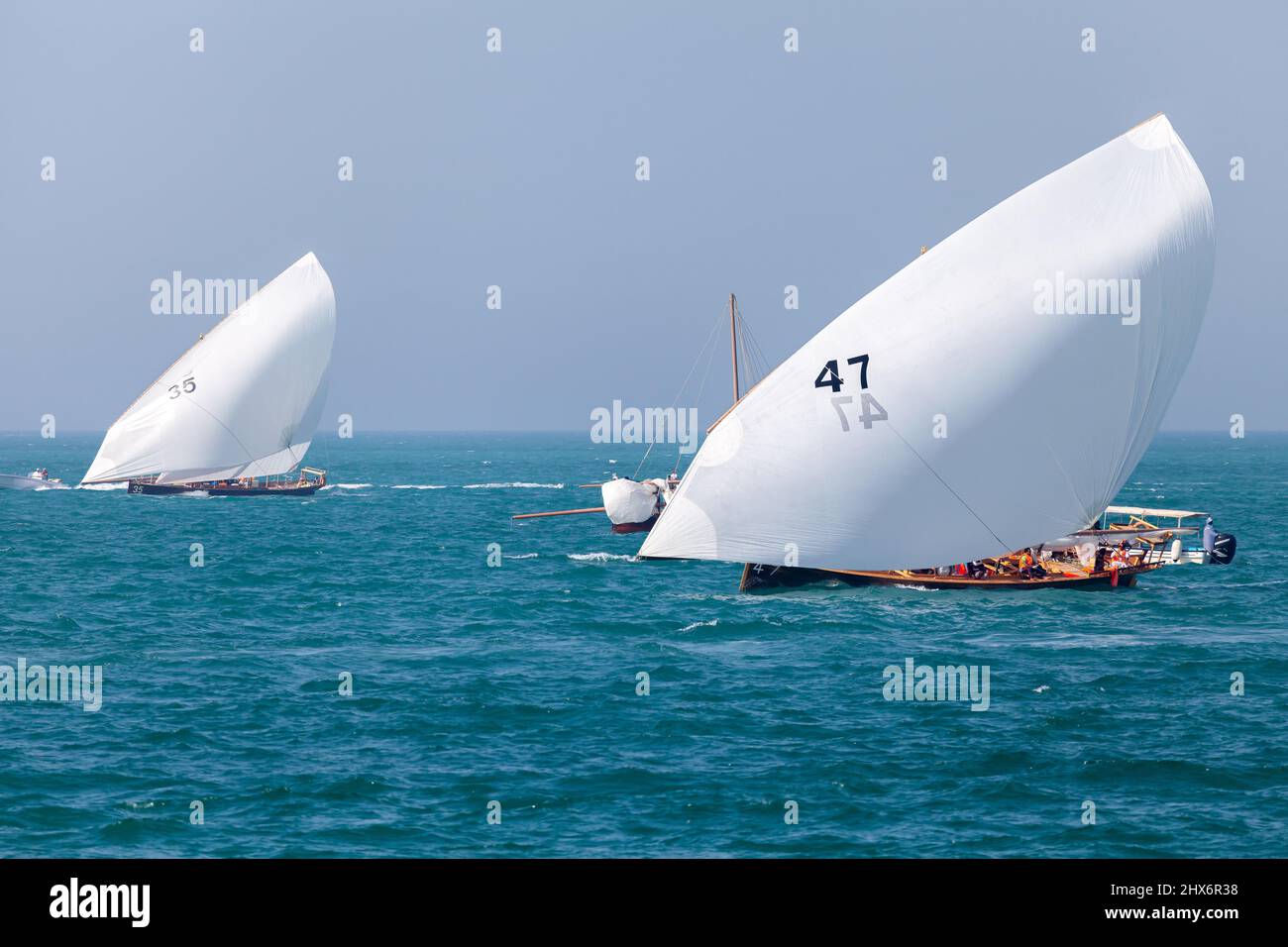 Abu Dhabi, UAE - March 17, 2013: Traditional dhow sailing race in Abu ...