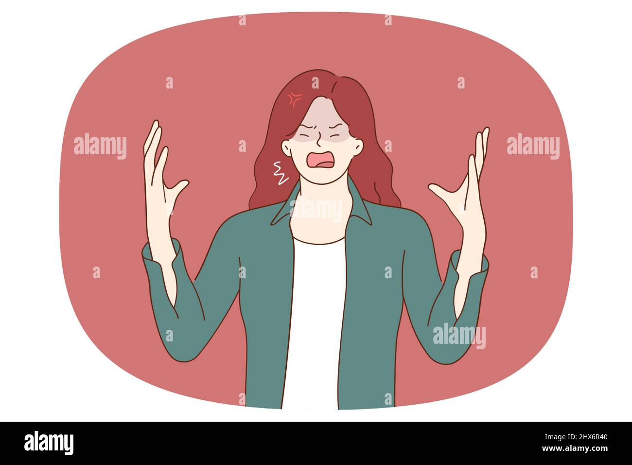 Anger rage and panic concept. Young furious angry aggressive woman standing shouting screaming ...