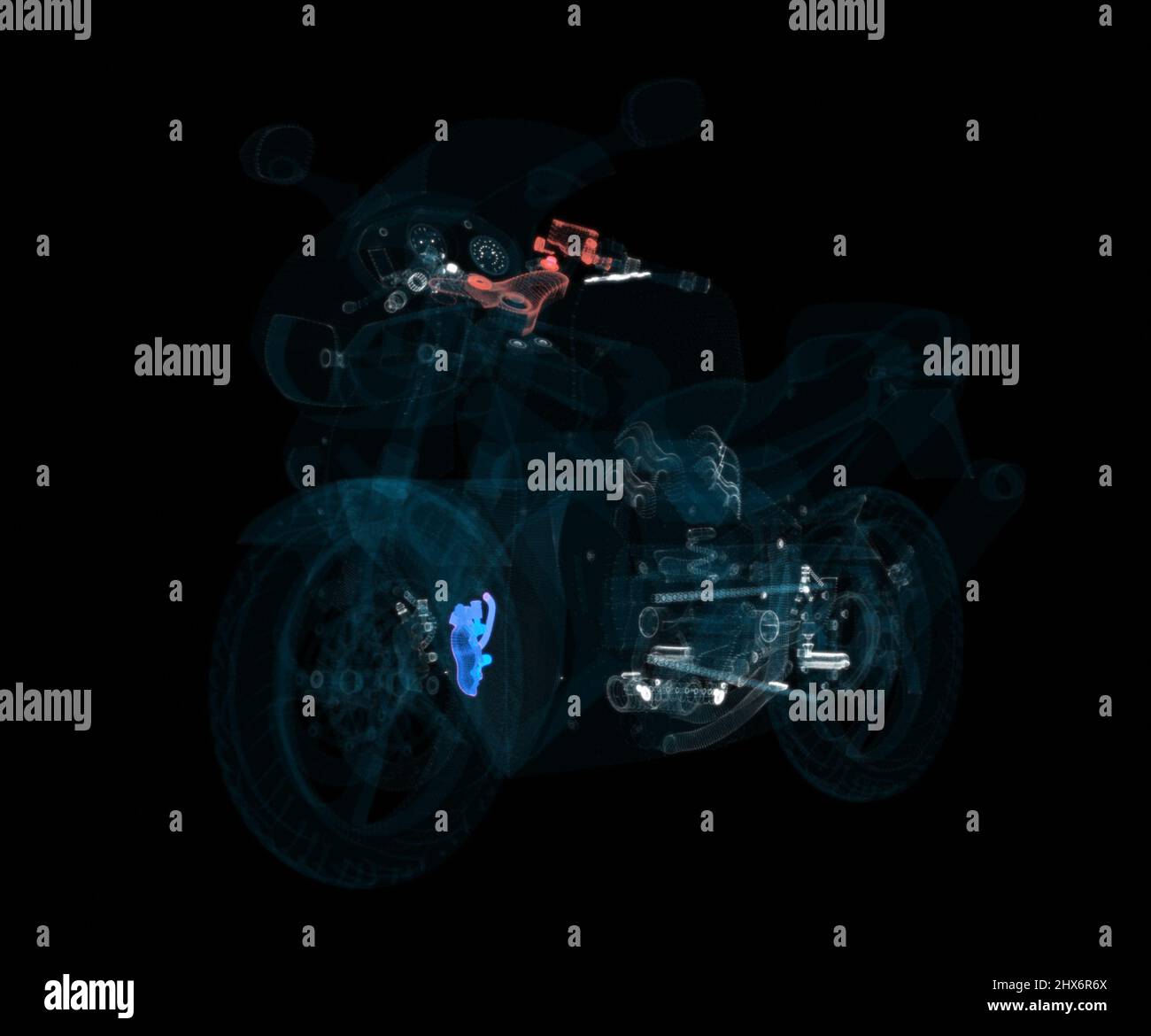 Abstract motorcycle consisting of glow points and lines. 3d ...