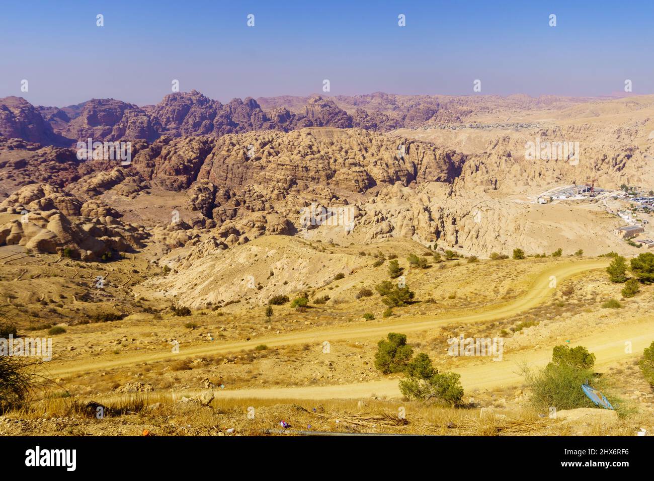 View of desert mountain landscape along the King highway, in Southern ...