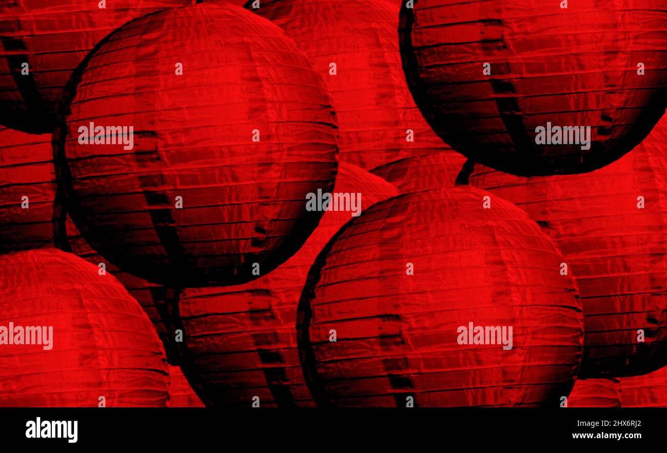 red lanterns fly in the sky Stock Photo - Alamy