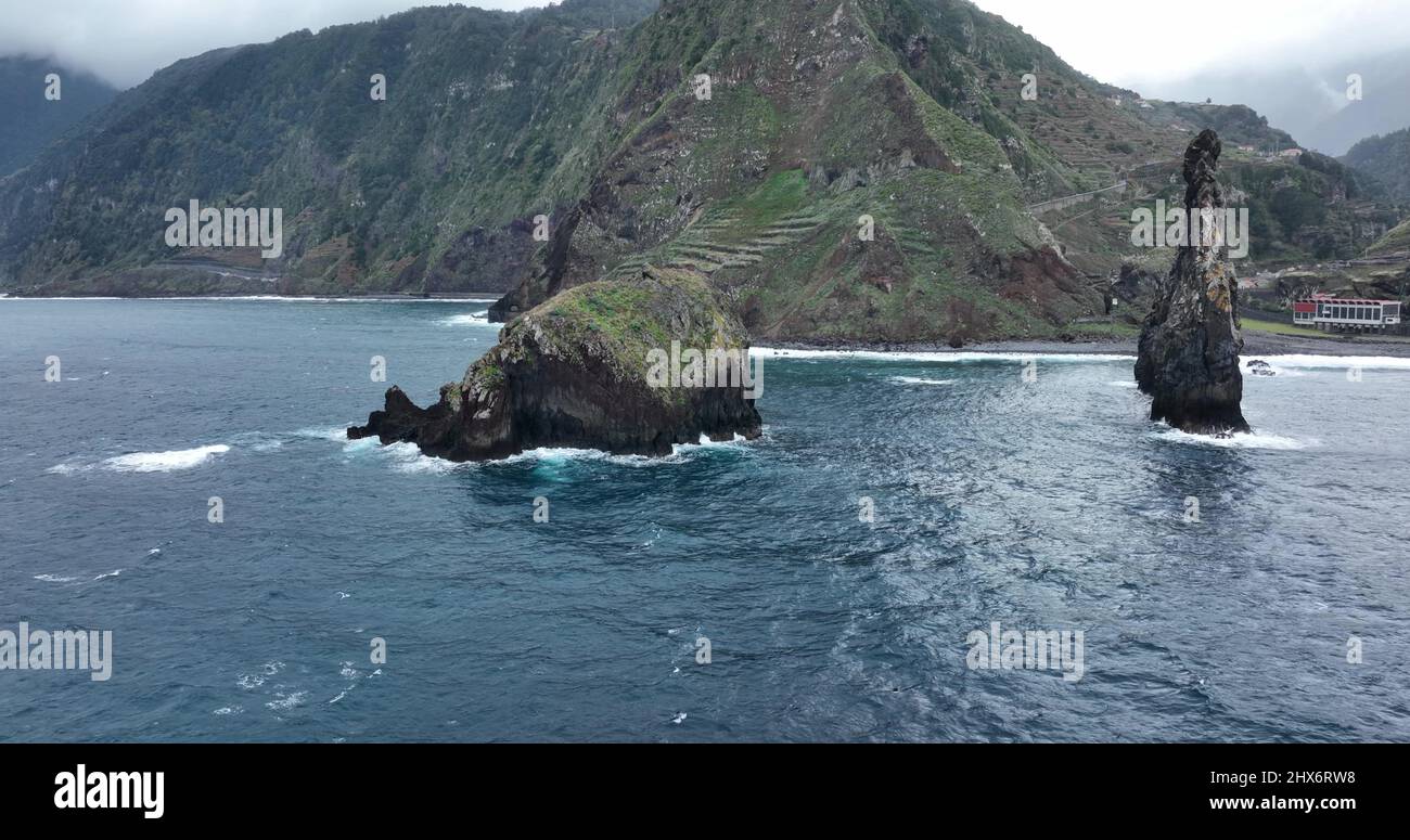 Cliffs aerials and mountain aerials. Cliffs in the ocean with the ...